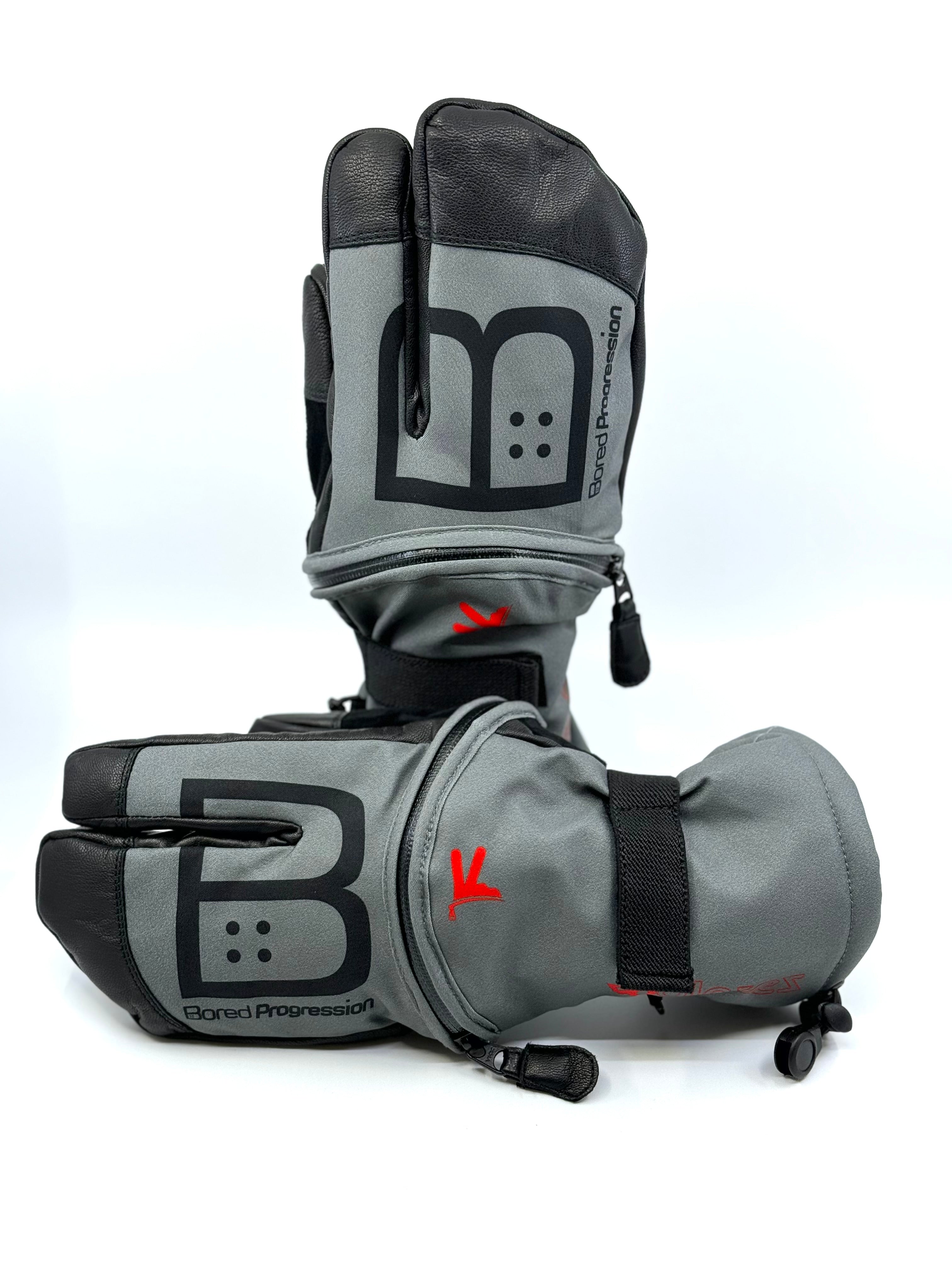 BORED PROGRESSION TRIGGER MITTS - Black Leather, Grey Fabric – VO Gloves