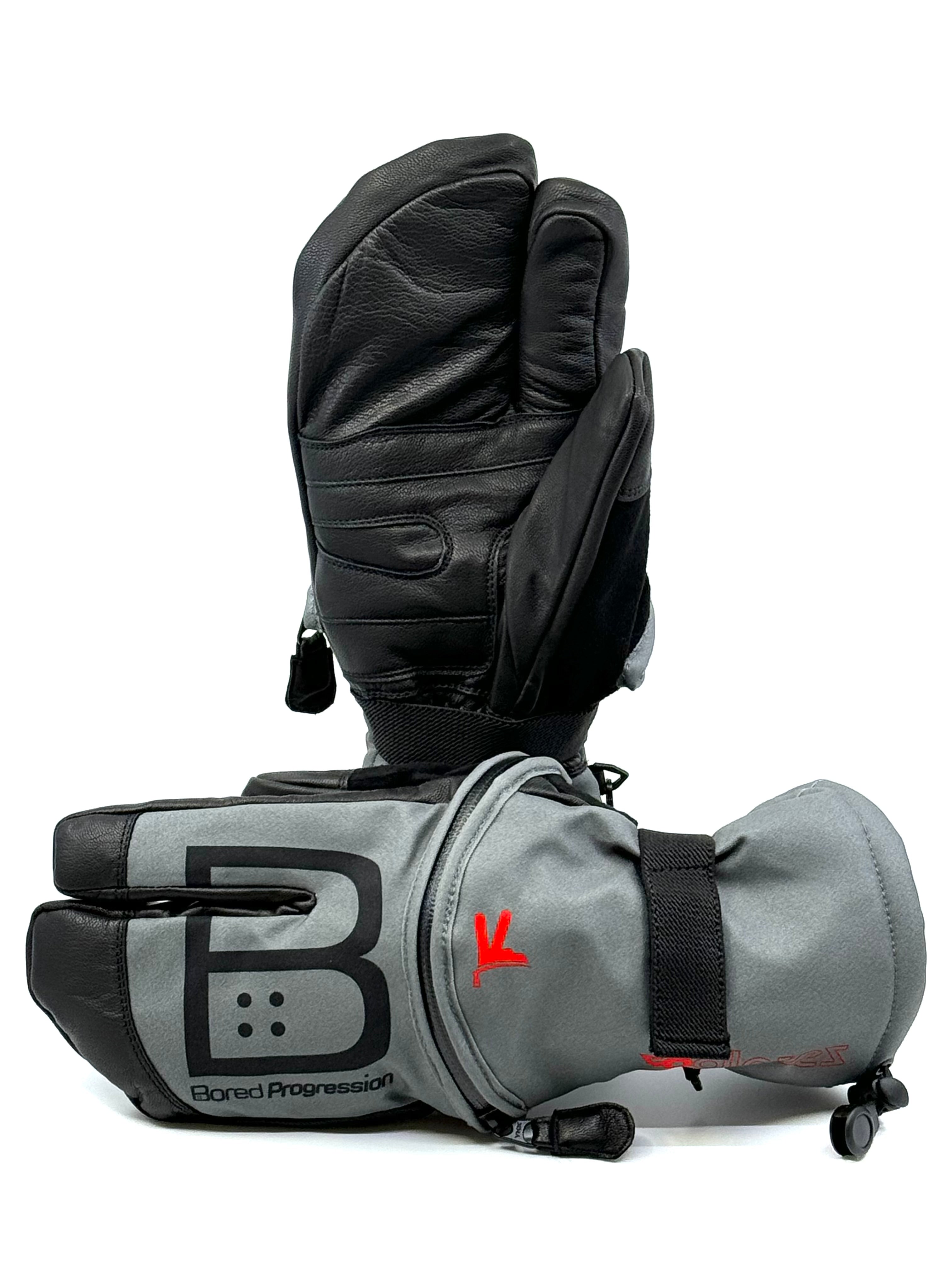 BORED PROGRESSION TRIGGER MITTS - Black Leather, Grey Fabric – VO Gloves
